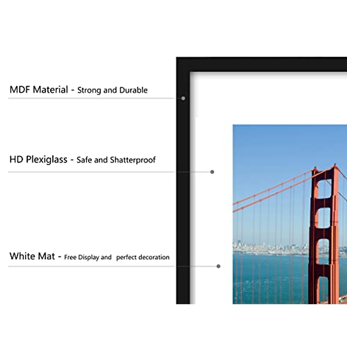 PEALSN 11x14 Picture Frame, Display Pictures 8 x 10 with Mat or 11 x 14 Without Mat for Wall Mounting Display, Photo Frames, Black