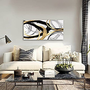 TIDOES Abstract Wall Art for Living Room - Large Wall Decor -Black Canvas Art - Oil Painting Pictures for Wall Home Decor 20"x40"