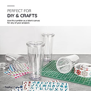 Zephyr Canyon 32oz Clear Tumblers with Lids and Straws - Clear Double Wall Tumbler - BPA Free - Insulated Acrylic Cups for Hot & Cold Drinks - Spill-Proof Reusable Iced Coffee Cup (4 Pack)