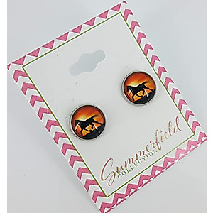 Stainless Steel Sunset Horse Print Glass Stud Earrings 12mm