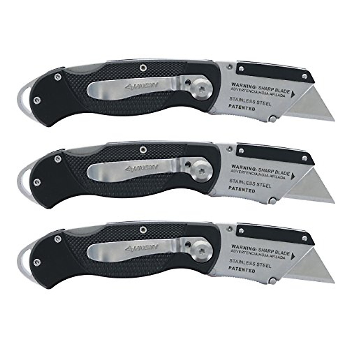 Husky Folding Sure-Grip Lock Back Utility Knives Multi Pack (3 Piece Set: 3 x Husky Knives w/ Blades) (Colors Vary)