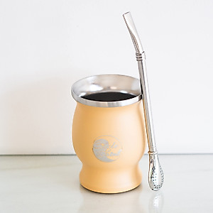 Circle of Drink - Energy Cup Yerba Mate Kit - Double Wall - Includes Stainless Steel Bombilla and Cleaning Brush - 8oz, 50g Capacity (TAN)