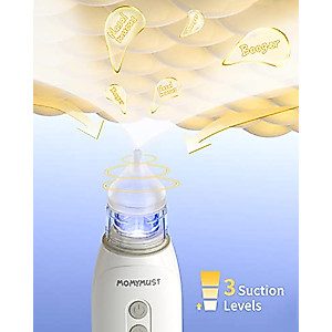 Nasal Aspirator for Baby, MOMYMUST Electric Baby Nose Cleaner with Self-Cleaning Function, Baby Nasal Aspirator with 3 Levels of Suction, Music and Light, 2 Nose-Tips, 60 Days Use Time