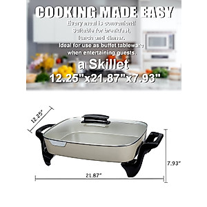 Ceramic Nonstick 16-inch Electric Skillets - Tempered Glass Cover with Stay Cool Handle, Esay Cleaning