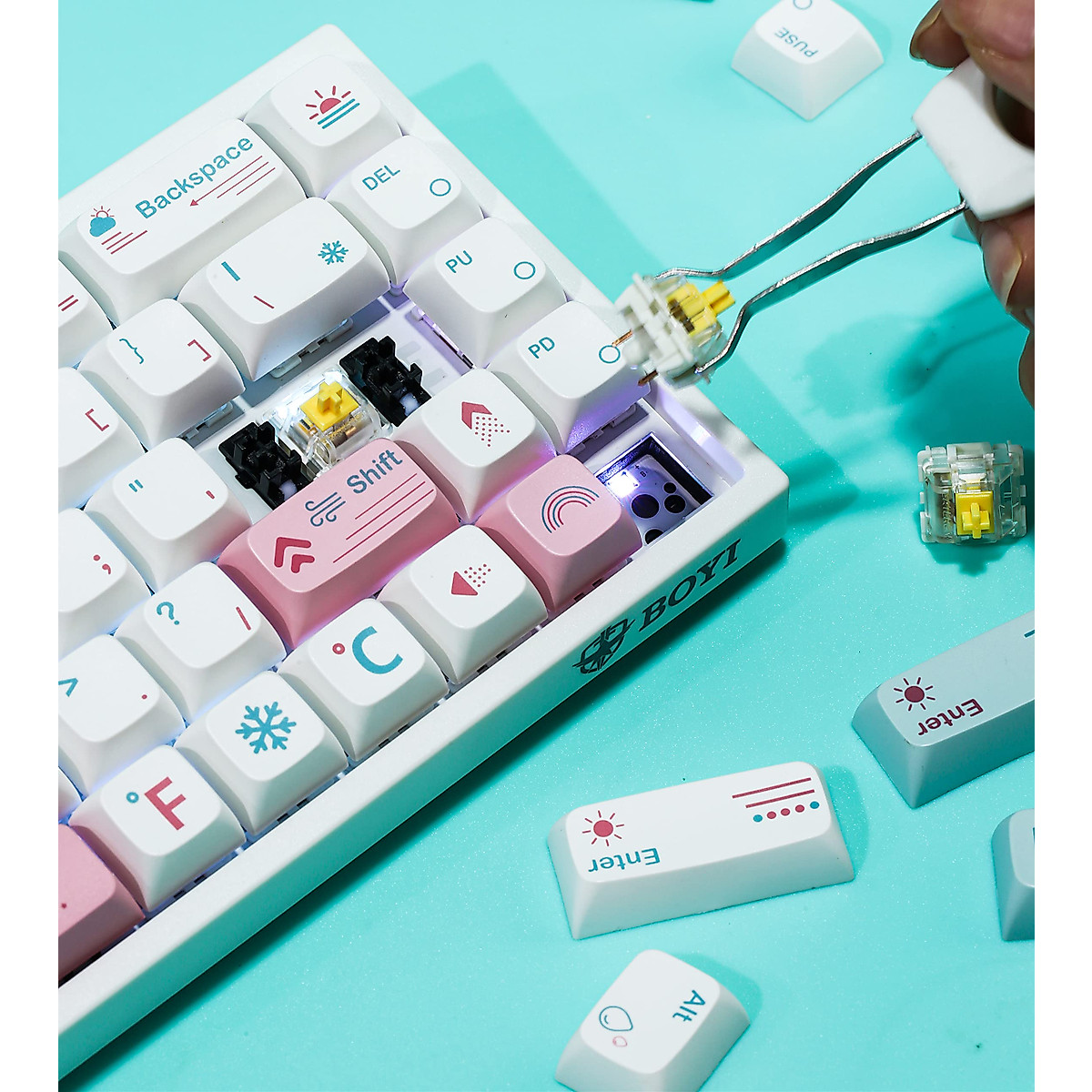 BOYI WK68 Hot Swappable RGB Mechanical Keyboard,Wireless Bluetooth 5.0/2.4G/Wired Type-C Tri-Mode PBT Sublimation Keycaps 65% Gaming Keyboard(Gateron Yellow Switch,Weather Theme XDA Keycaps)