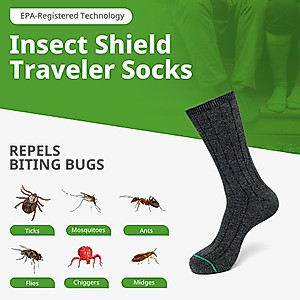 Insect Shield Lightweight and Comfy Traveler Sock with Built-In Bug Repellent, Charcoal, Medium (Pack of 2)