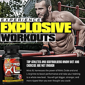 Nitro XL | Nitric Oxide Bodybuilding Supplement – with L-Arginine | Build Muscle Mass – Get Ripped – Boost Performance – Increase Endurance & Stamina – Intensify Your Workout | 120 caps