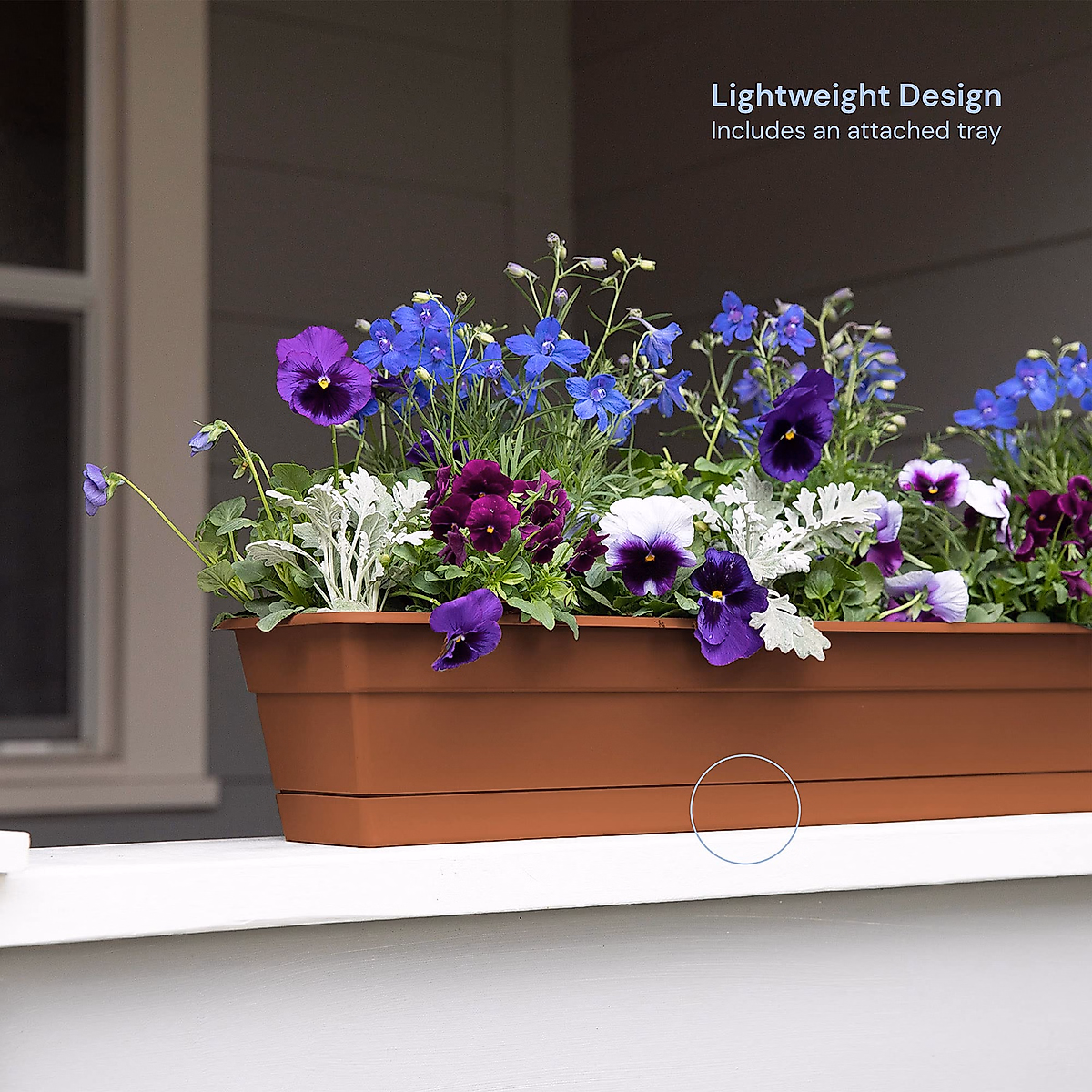 Bloem Dura Cotta Window Box Planter: 30" - Terra Cotta - Large Box with Tray, Weatherproof Resin Box, Removable Tray for Indoor & Outdoor Use, Gardening, 4 Gallon Capacity