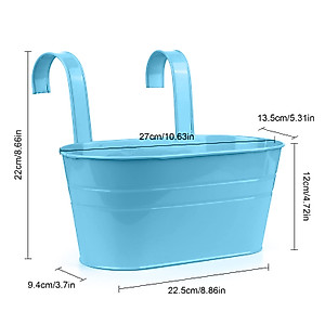 RIOGOO Flower Pots Metal Iron Hanging Flower Pots Garden Pots Balcony Planters Metal Bucket Flower Holders Wall Hanging Decor Pot- Detachable Hook (4 PCS) (Large)