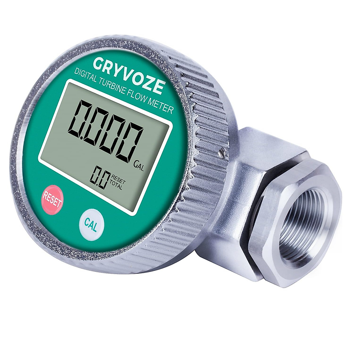 GRYVOZE 1 Inch Digital Diesel Fuel Flow Meter with 3/4 Inch Adapters, EMI Protection, Waterproof, 2.4-26.4 GPM Inline NPT Thread Fuel Meter for Gasoline, Gas Oil, Water, and Other Liquids.
