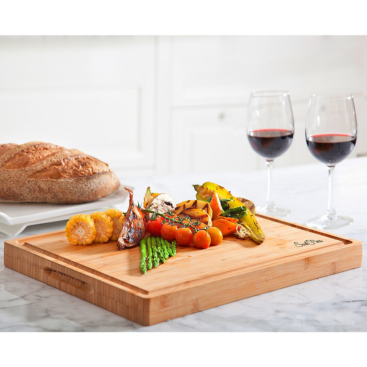 EXTRA LARGE Organic Bamboo Cutting Board & Thick Butcher Block w/Juice Groove - 17x13x1.5" Wood Cutting Board, Premium Quality and Professional Design - Bamboo Chopping Block (Bamboo)