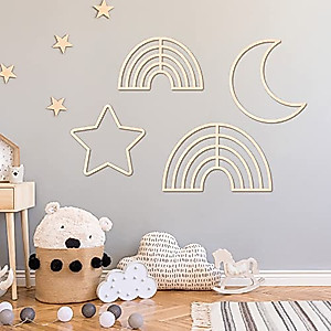 4 Pieces Cloud Wall Decor Boho Nursery Decor Wooden Star Decor Baby Nursery Rattan Moon Wall Decor Wooden Rainbow for Nursery Children Baby Kids Boys Girls Bedroom Decor (Cloud, Rainbow, Moon)