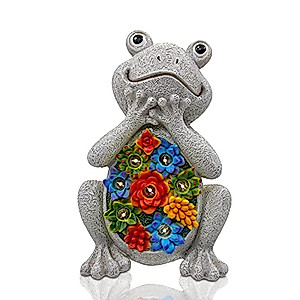 Nacome Solar Garden Statue Frog Figurine with Succulent and 7 LED Lights - Outdoor Lawn Decor Garden Frog Statue for Patio, Balcony, Yard, Lawn Ornament