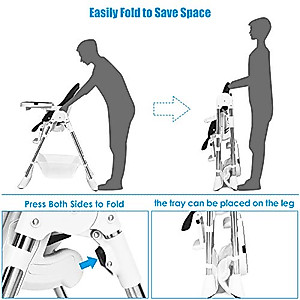 INFANS Foldable High Chair with Large Storage Basket - Adjustable Heights, Recline & Footrest, Removable PU Cushion, Detachable Double Trays, 5-Point Safety Harness for Baby, Infants & Toddlers
