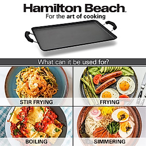 Hamilton Beach Nonstick Double Griddle 19x11-Inch - Black Aluminum Griddle with Soft Touch Bakelite Handle - Flared Edge - Spiral Bottom, Easy to Clean, Multipurpose Use - Durable & Dishwasher Safe