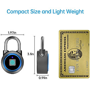 Fingerprint Padlock, Bluetooth Lock, Mobile APP, MEGAFEIS Smart Padlock with Keyless Biometric, Water Resistant, Suitable for Gym, Sports, Bike, School, Fence and Storage(Blue)