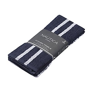 Nautica 100% Cotton Kitchen Towels Set of 3 | 18" x 28" Super Absorbent Reusable Cleaning Cloths, Tea Towels, Hand Towels for Drying Dishes | Navy/White Multi Dish Towels for Kitchen