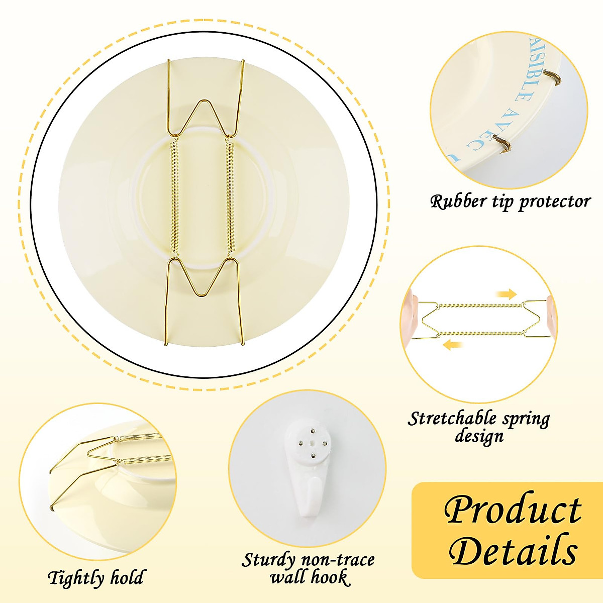 COIDEA 3 Pieces Plate Hangers for Wall, 6 8 10 Inch Plate Hangers, Stainless Steel Invisible Wire Plate Holder with 3 Pack Wall Hooks, Compatible 5 to 10.5" Decorative Antique Plates and Arts