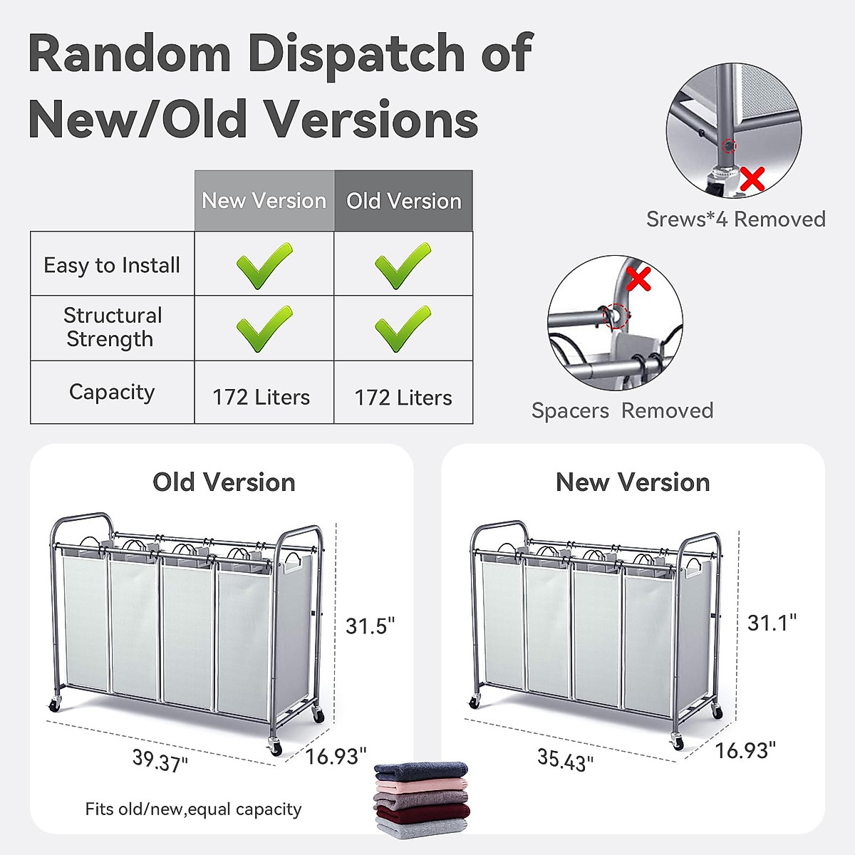 ROMOON 4 Bag Laundry Sorter Cart, Laundry Hamper Sorter with Heavy Duty Rolling Wheels for Clothes Storage, Grey