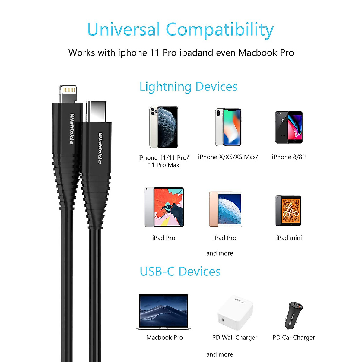 Wishinkle USB C to Lightning Cable 3.3ft iPhone 12 Charger [Apple MFi Certified] Type C to iPhone Cable for iPhone 12 11 Pro/X/8/8 Plus, iPad, Airpods Pro and More (B07XGVZHK3)