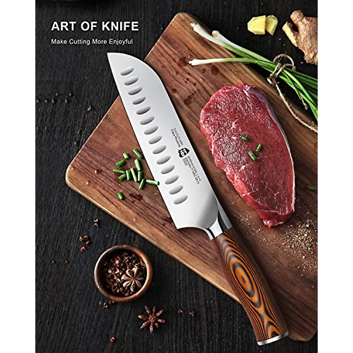 TUO Santoku Knife - 7 inch Kitchen Knife Japanese Chef Knife, High Carbon Stainless Steel Chef Knife, Ergonomic Pakkawood Handle, Gift Box - Fiery Phoenix Series