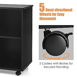 Giantex 3-Drawer File Cabinet, Mobile Lateral Filing Cabinet with Wheels, Large Printer Stand with 3 Drawers and Open Storage Shelves, Multifunctional Storage Cabinet for Home Office (Black)