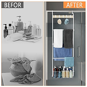 Over The Door Towel Rack, 5-Tier Towel Racks for Bathroom Door Hanging, White Over Door Towel Bar Rack, Door Blanket Holder for Clothes, Washcloths,Hand Towels, Over The Door Bathroom Organizer