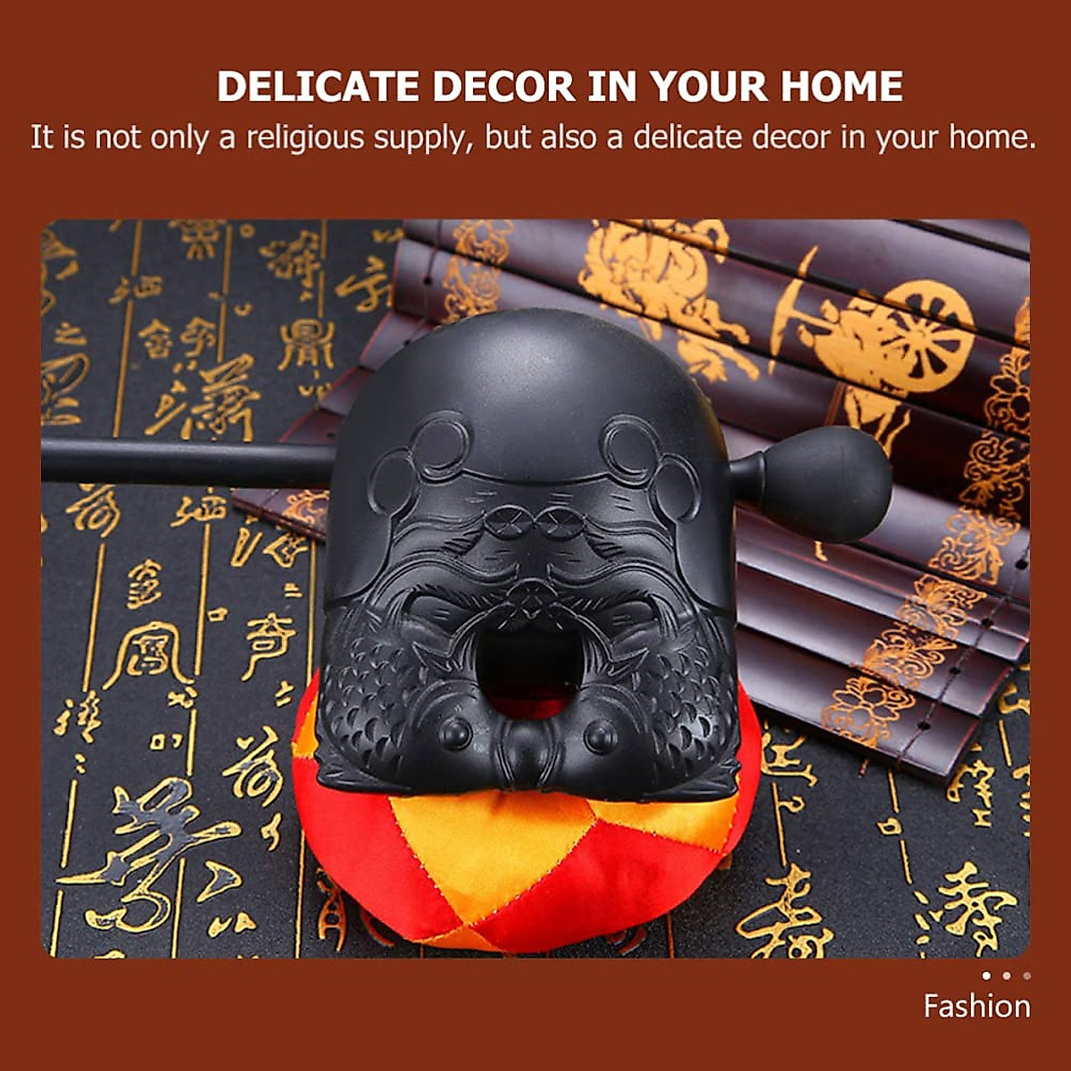 Cabilock Buddhist Wood Fish Zen Drum: Temple Block with Hammer and Cushion Musical Decoration for Meditation Classroom