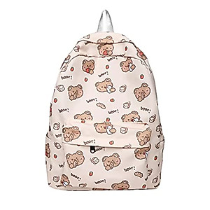 Kaupuar Japanese Backpack Kawaii Backpack for School Teen Girls Aesthetic Backpack Student Lovely Bookbag (Beige)