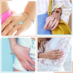 8 Pieces Hand Chain Set Ring Bracelet Chain Tassel Crystal Finger Bracelet Bohemian Hand Jewelry for Women(Elegant)
