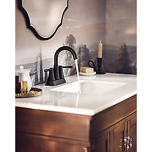 Moen 84022BL Ronan Two-Handle 4" Centerset Modern Bathroom Faucet with Push-Down Drain, 1, Matte Black