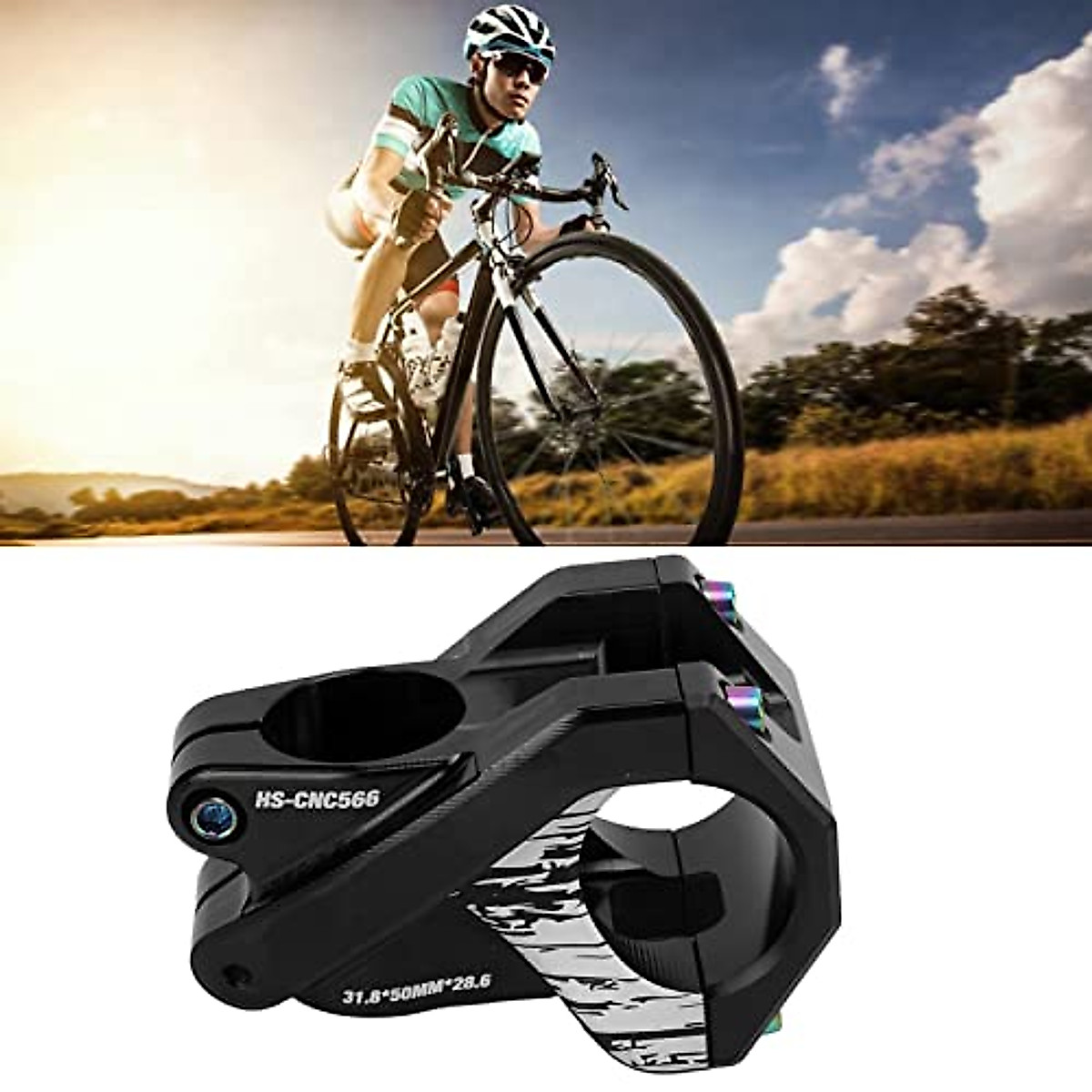 50mm Bike Stem, Short Handlebar Stem Cool Modeling Anodized Bright CNC Machining Sturdy for Road Bike for Mountain Bike(Black)