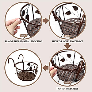 Neisrai Iron Art Metal Railing Flower Pot Hanging Basket for Indoor Pot Holder Hanger 3 Pack Outdoor Plants Perfect for Porches and Patio Decor Leaf Pattern (Black)