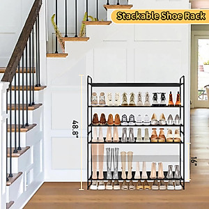 SLEEPING LAMB Long 3-Tier Shoe Organizer for Closet, Stackable Wide Shoe Rack Holds 24-Pairs Shoe Storage Shelf for Bedroom, Floor, Entryway (Black)