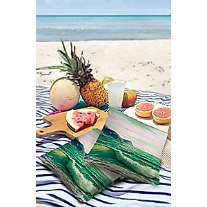 Outdoor Waterproof Pillow Covers for Patio Furniture Watercolor Ocean Wave Green Decorative Throw Pillow Cover Abstract Beach Scene Pillowcases Set of 2 Cushion Case for Sofa Couch Chair 18 x 18 in