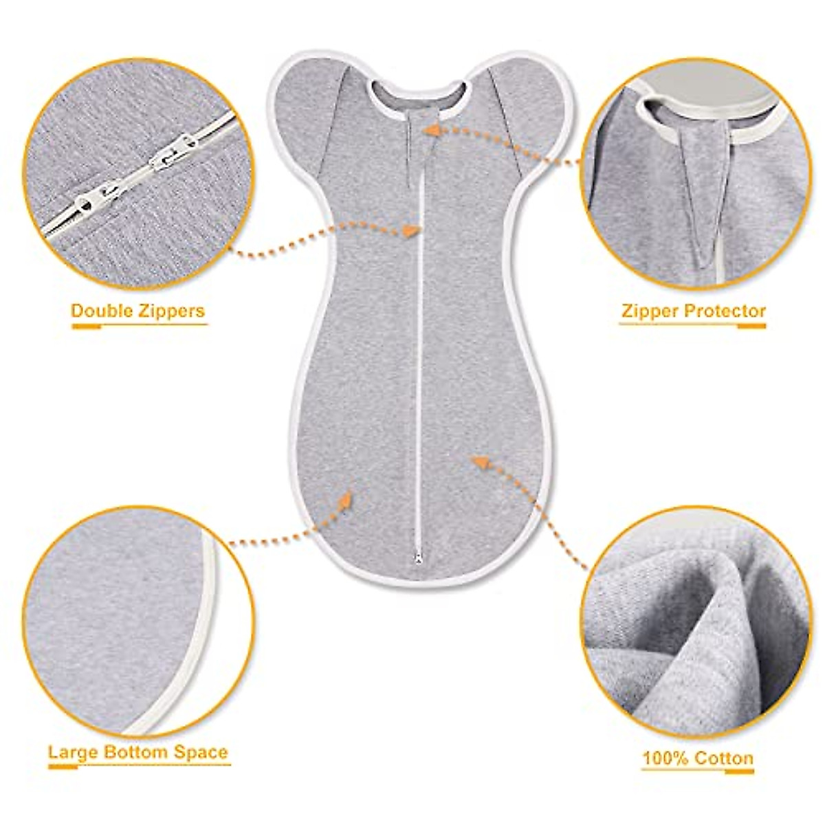 WODHOY Transition Swaddle, 2 Pack Baby Sleep Sack 3-6 Months Arms up Swaddle with Arms in/Out, 2-Way Zipper 100% Cotton 0.5 TOG Comfy Transitional Swaddle Sack Baby Swaddle for Boy Girl (Medium)