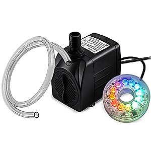 PULACO 10Watt 160GPH Submersible Fountain Pump wiht LED Light for Water Feature, Outdoor Pond, Aquarium fish tanks, Home Décor Fountain