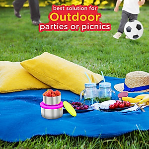 SIMPLY PEP Stainless Steel Container with lids Kids Lunch Containers - Set of 4 Stainless Steel Snack Containers Dip Containers For Lunches Metal Kids Lunch Box Container