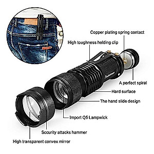10 Pack Mini Flashlights Small LED Flashlight 300 Lumen Portable Tactical Zoomable Pocket Torch Lantern Adjustable Focus Light for Kids Child Camping Emergency Travel Hiking Torch Light