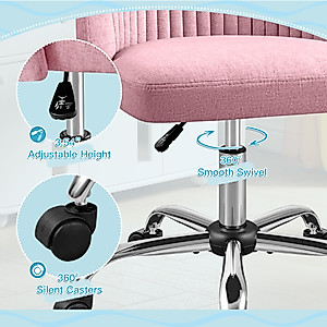 Furniwell Office Chair Armless Cute Desk Chair Modern Adjustable Swivel Padded Fabric Vanity Task Computer Chair Home Office Desk Chairs with Wheels (Pink)