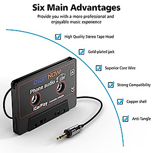 DIGITNOW Car Audio Cassette to Aux Adapter, 3.5mm Audio Cable Tape Player for Smartphone/MP3 Player/CD Player, 4.6 Inch Cable(Black)