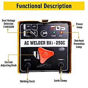Goplus 250 AMP MMA Welder ARC Welding Machine, 110V/ 220V Soldering Accessories Tools with Electrode Holder Face Shield, Synergic Adjustment Function