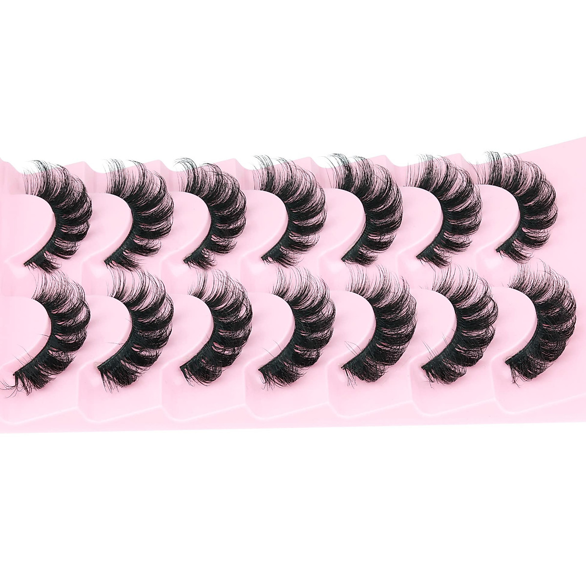 Mink Lashes Fluffy Wispy Lashes Natural Look 3D False Eyelashes D Curl Russian Strip Lashes 7 Pairs Short Fake Eyelash Pack by EYDEVRO