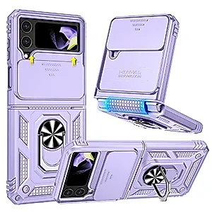 Goton for Samsung Z Flip 4 Case, Galaxy Z Flip 4 Case with Camera Cover, [Hinge Protection] & 360° Kickstand Ring Military Grade Shockproof Cover for Samsung Z Flip 4 case 2022 Purple