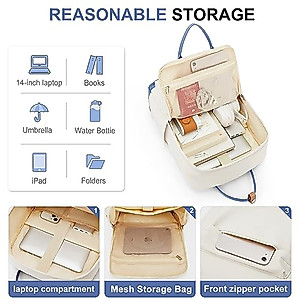 weradar Preppy Backpacks For High School Teens Boys Girls,Aesthetic School Bag,Waterproof Casual Daypacks Student Travel Backpack,Cute College Backpack For Women Men(Beige Blue)