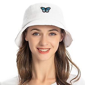 ZLYC Unisex Fashion Embroidered Bucket Hat Summer Fisherman Cap for Men Women Teens (Butterfly Pure White)