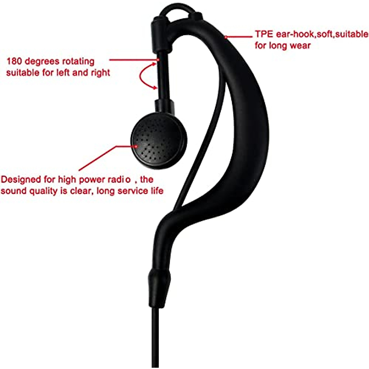 Retevis RT1 Earhook Walkie Talkie Earpiece with Mic 2 Pin, Double Cable, Compatible RT22 H-777 RT21 RT68 RT22S Baofeng UV-5R Arcshell Walkie-Talkie, C-Type 2 Way Radio Earpiece(2 Pack)