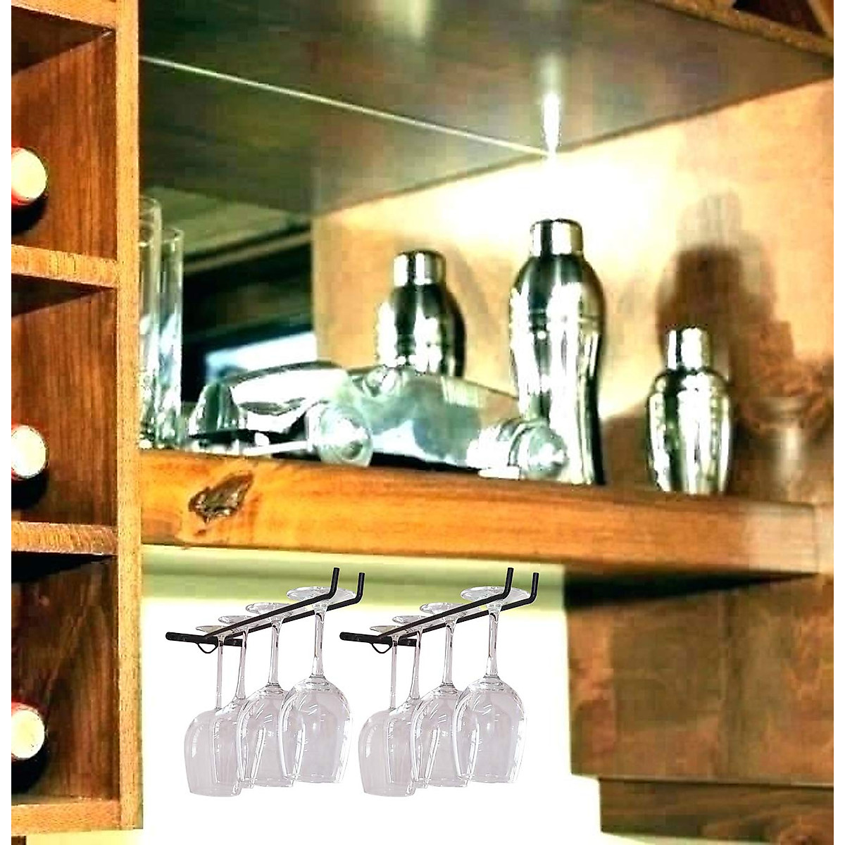 Stemware Wine Glass Rack Wall Mountable Heavy Duty Thick Wrought Exquisite bronze black powder coating 2 Rows 10.2 Inch Deep,Metal Storage Hanger for Kitchen or Bar