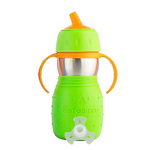 Kid Basix Safe Sippy, Stainless Steel Cup for Babies/Toddlers, Round Spout, Dishwasher Safe, BPA Free, 11 OZ. Travel/School/Play Green