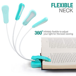 Vekkia/LuminoLite Rechargeable Book Light, 3 Colortemperature × 3 Brightness, Reading Lights for Reading in Bed, Up to 70 Hours Lighting, Great for Readers, Travel (Turquoise)